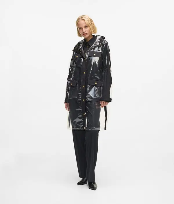 Karl Lagerfeld Transparent Hooded Raincoat With Contrasting Panels