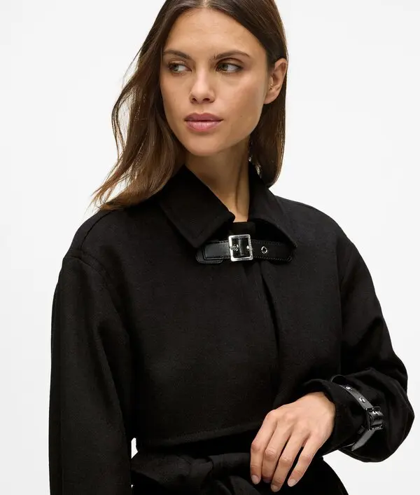 Karl Lagerfeld Short Wool-blend Coat With Faux-leather Accents