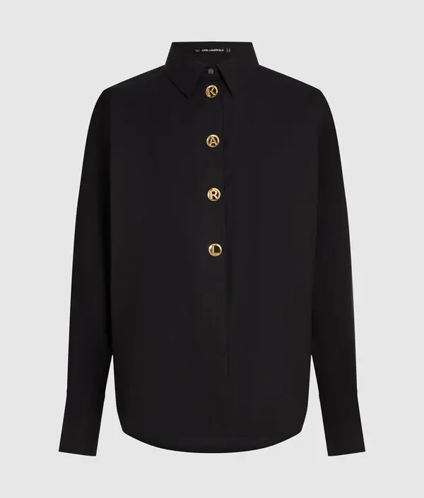 Karl Lagerfeld Organic Cotton Poplin Shirt With Gold Karl Lettering Snap Buttons