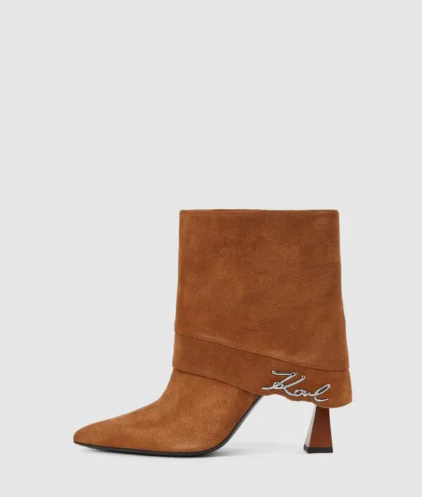 Karl Lagerfeld Debutante Fold-down Suede Ankle Boots - Brown