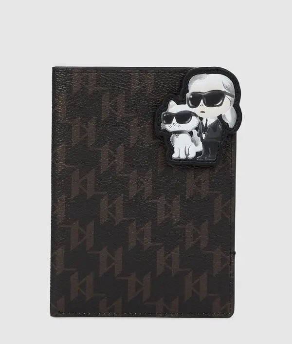 Karl Lagerfeld Ikon Monogram Passport Holder - Brown-monogram