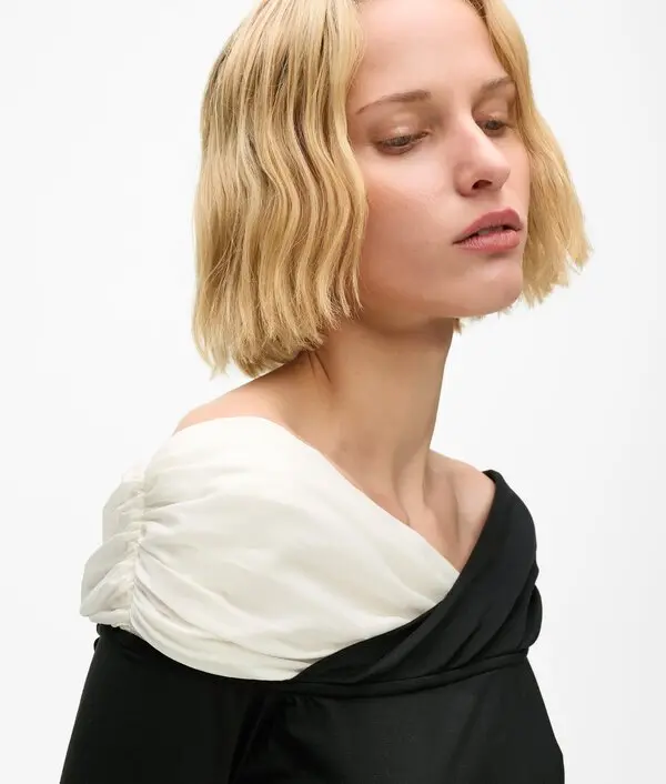 Karl Lagerfeld Off-shoulder Top With Draped Neckline And Embroidered Logo
