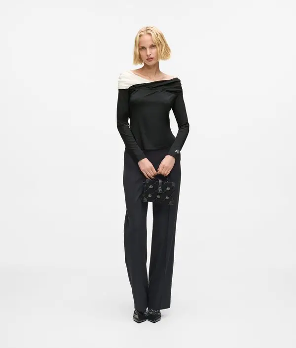 Karl Lagerfeld Off-shoulder Top With Draped Neckline And Embroidered Logo