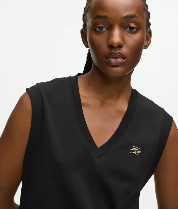 Karl Lagerfeld V-neck Sleeveless Tank Top With Gold Autograph Detail