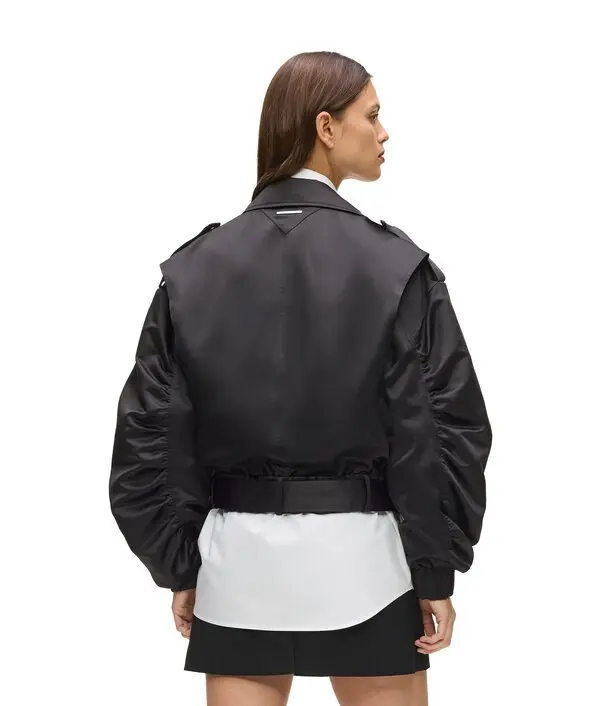 Karl Lagerfeld Satin Bomber Jacket With Belted Waist - Black
