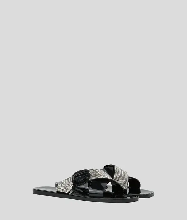 Karl Lagerfeld Ikon Nft Jelly Rhinestone Flat Sandals - Black/silver