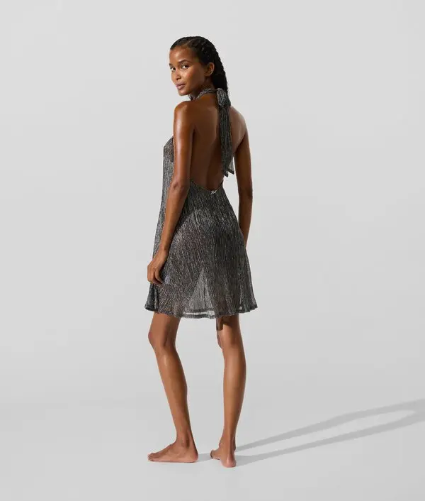 Karl Lagerfeld Metallic Plissé Halterneck Mini Dress