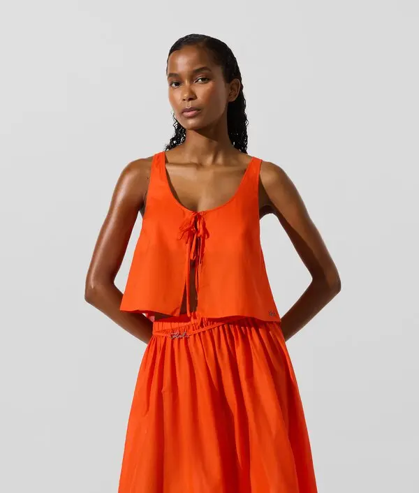 Karl Lagerfeld Sleeveless Tie-front Cropped Beach Top - Tango
