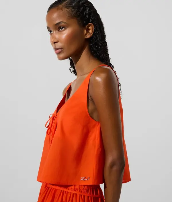 Karl Lagerfeld Sleeveless Tie-front Beach Top - Tango