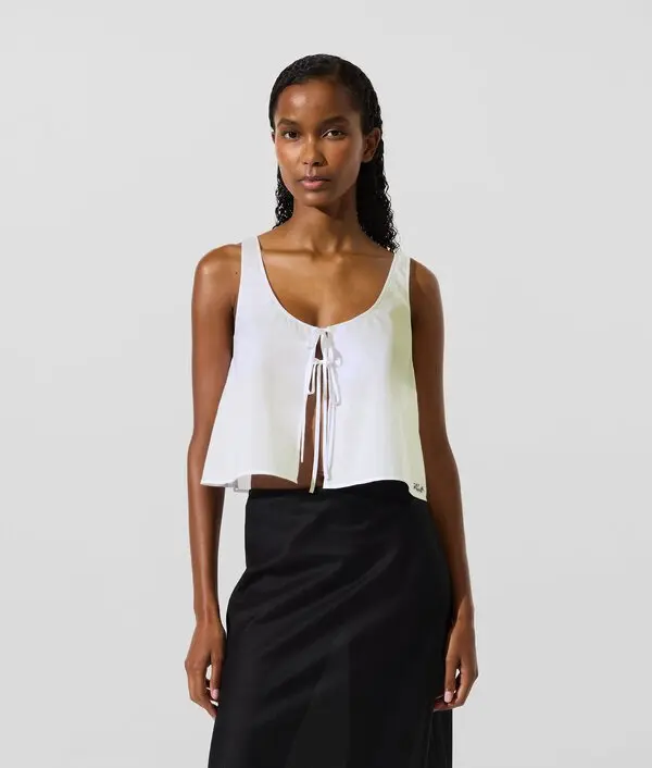 Karl Lagerfeld Sleeveless Tie-front Cropped Beach Top - White