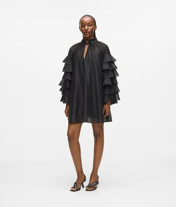 Karl Lagerfeld Ruffled Sleeves Sheer Tencel Dress
