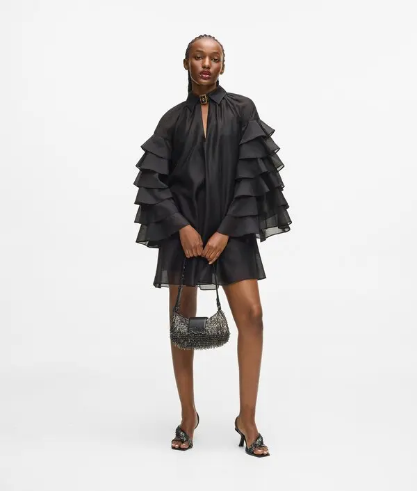 Karl Lagerfeld Ruffled Sleeves Sheer Tencel Dress