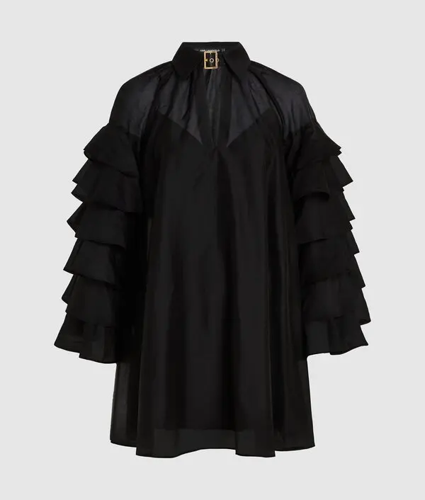 Karl Lagerfeld Ruffled Sleeves Sheer Tencel Dress