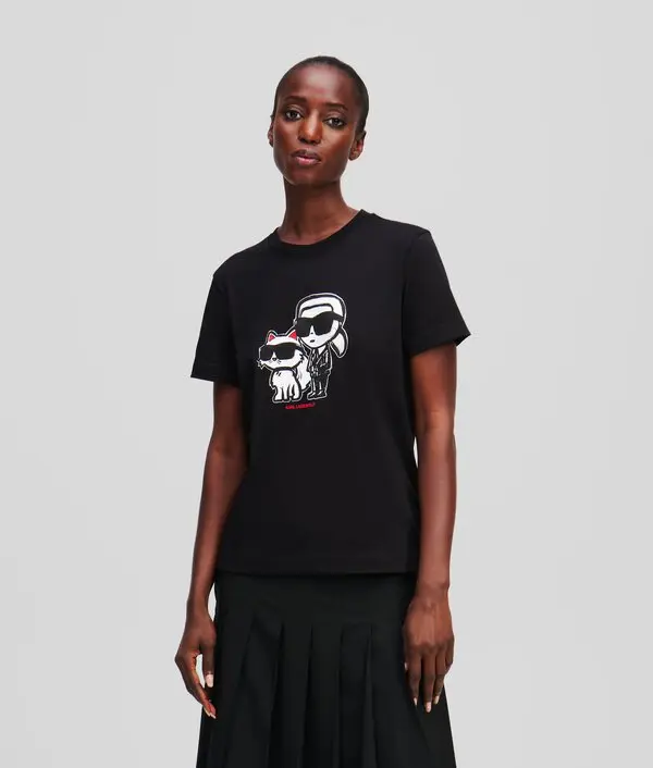 Karl Lagerfeld Ikon Karl & Choupette Organic Cotton T-shirt - Black