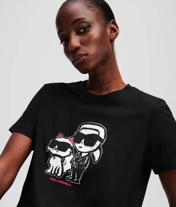 Karl Lagerfeld Ikon Karl & Choupette Organic Cotton T-shirt - Black