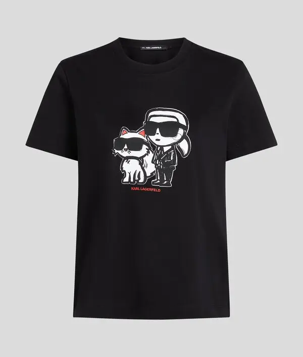 Karl Lagerfeld Ikon Karl & Choupette Organic Cotton T-shirt - Black