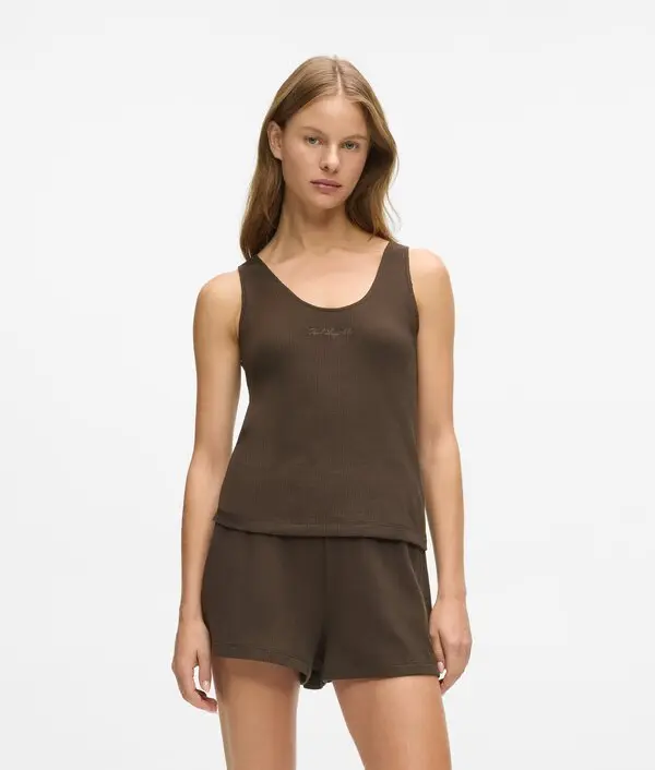 Karl Lagerfeld Ribbed V-neck Tank Top - Black Coffee