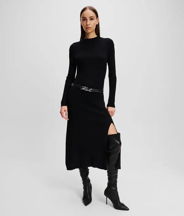Karl Lagerfeld K/signature Crystal Embellished Leather Belt