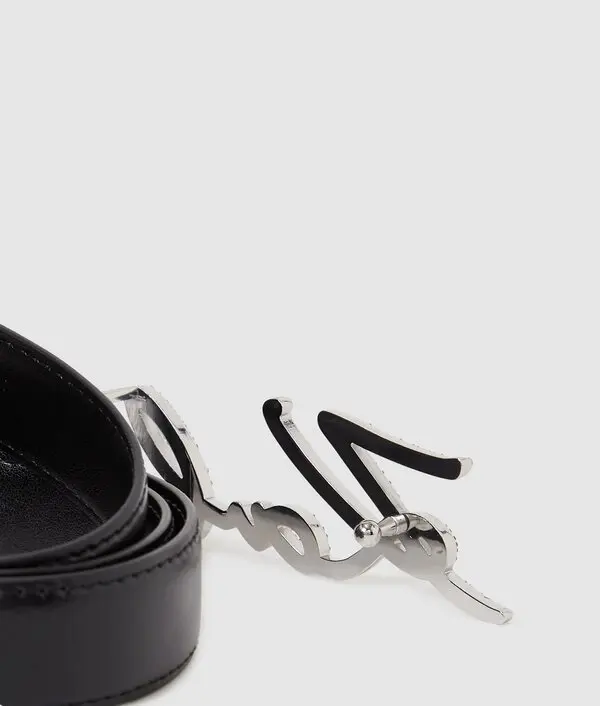 Karl Lagerfeld K/signature Crystal Embellished Leather Belt
