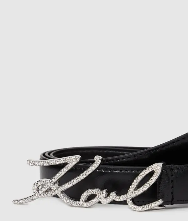 Karl Lagerfeld K/signature Crystal Embellished Leather Belt