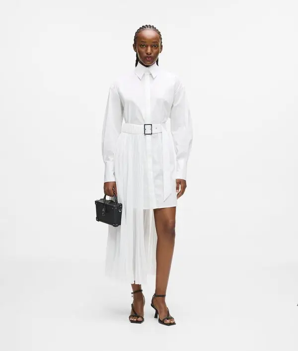 Karl Lagerfeld Long-sleeve Shirt Dress With Detachable Pleated Skirt - White