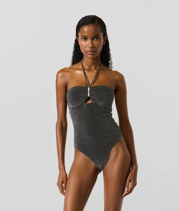 Karl Lagerfeld Metallic Halterneck One-piece Swimsuit - Black