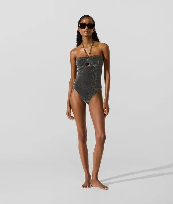 Karl Lagerfeld Metallic Halterneck One-piece Swimsuit
