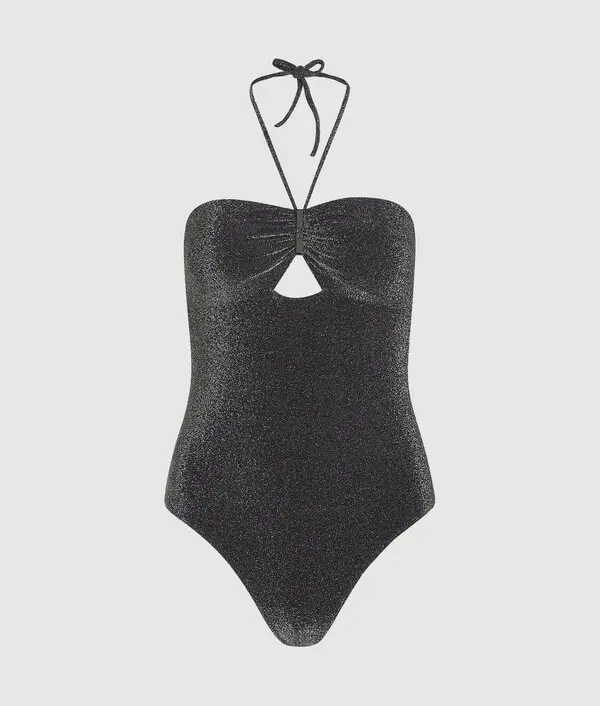 Karl Lagerfeld Metallic Halterneck One-piece Swimsuit