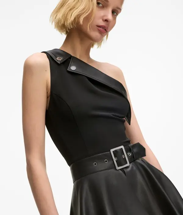 Karl Lagerfeld One-shoulder Asymmetrical Biker Dress