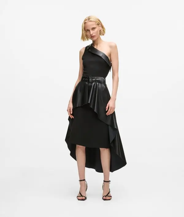 Karl Lagerfeld One-shoulder Asymmetrical Biker Dress - Black