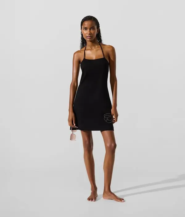 Karl Lagerfeld Halterneck Ikon Rhinestone Beach Mini Dress