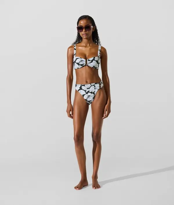 Karl Lagerfeld Fan Print High-leg Bikini Bottoms