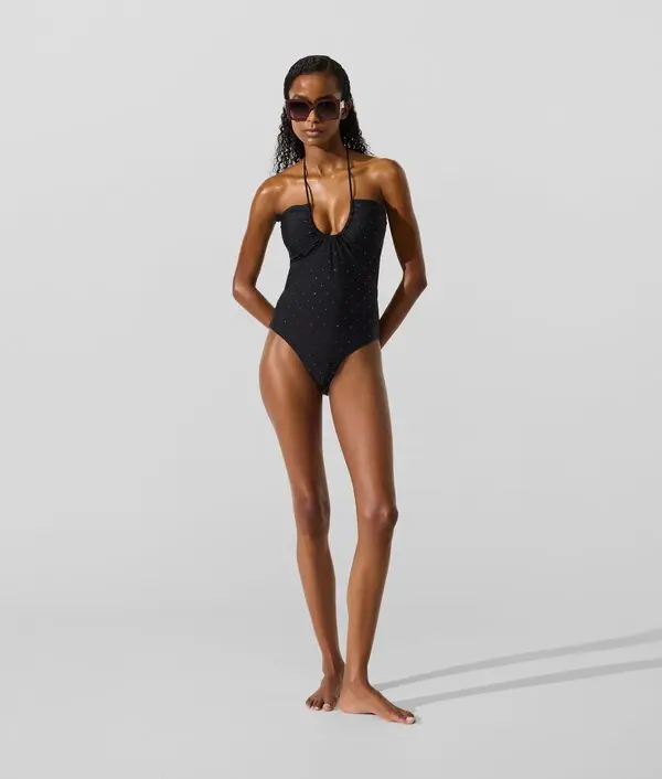 Karl Lagerfeld Ikon Rhinestone Halter One-piece Swimsuit