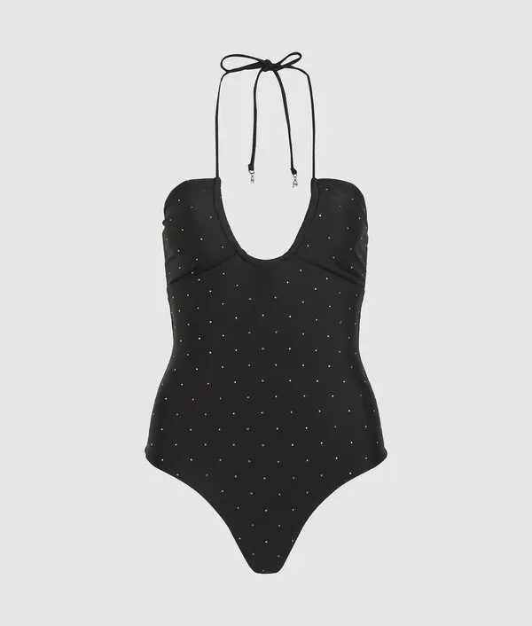 Karl Lagerfeld Ikon Rhinestone Halter One-piece Swimsuit