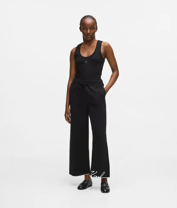 Karl Lagerfeld Signature Hem Relaxed Wide-leg Sweatpants - Black