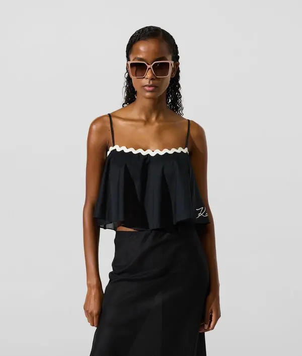 Karl Lagerfeld Scallop Beach Cropped Top - Black