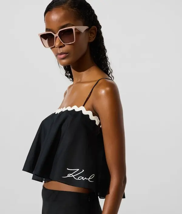 Karl Lagerfeld Scalloped Beach Cropped Top In Cotton - Black