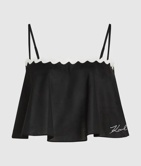 Karl Lagerfeld Scalloped Beach Cropped Top In Cotton - Black