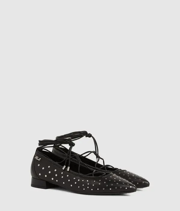 Karl Lagerfeld Kerrie Ballerina Lace Flats With Stud Embellishments