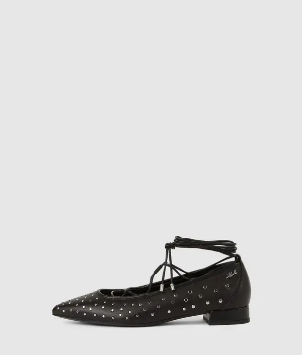 Karl Lagerfeld Kerrie Ballerina Lace Flats With Stud Embellishments - Black/silver