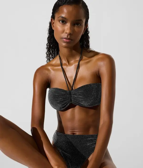 Karl Lagerfeld Metallic Bandeau Bikini Top With Halter Straps