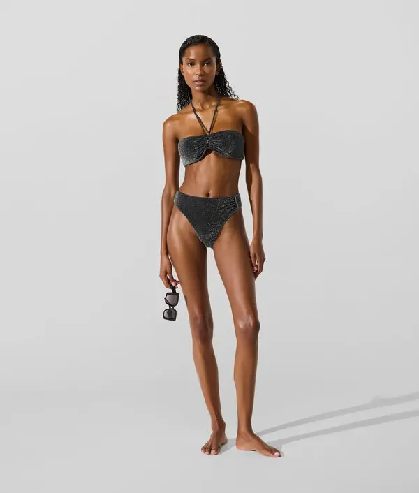 Karl Lagerfeld Metallic Bandeau Bikini Top With Halter Straps
