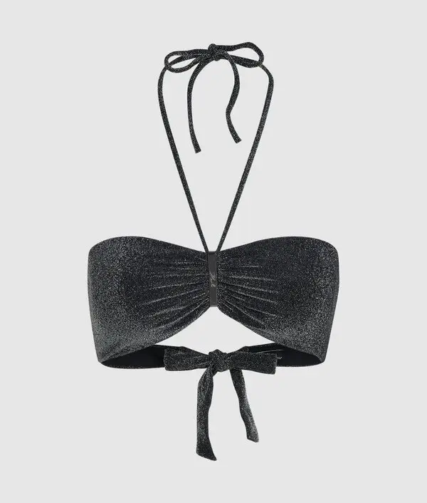 Karl Lagerfeld Metallic Bandeau Bikini Top With Halter Straps