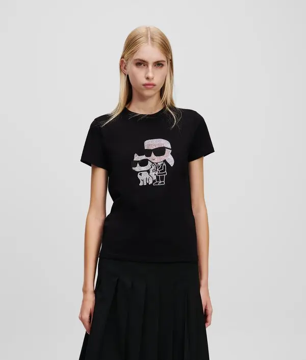 Karl Lagerfeld Ikon Karl & Choupette Rhinestone T-shirt - Black
