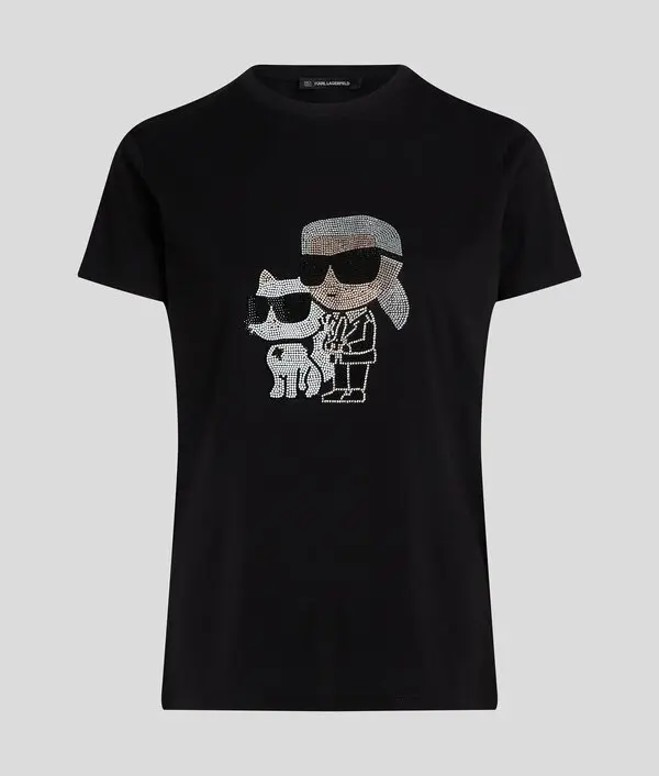 Karl Lagerfeld Ikon Karl & Choupette Rhinestone T-shirt - Black