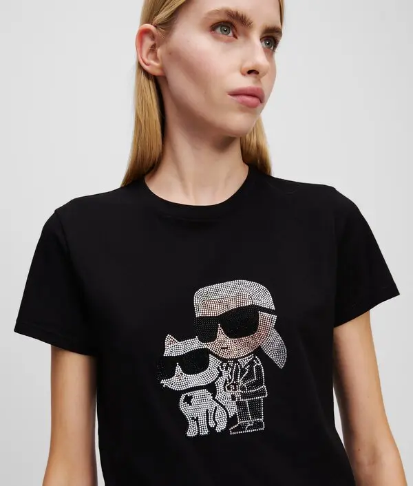 Karl Lagerfeld Ikon Karl & Choupette Rhinestone T-shirt - Black