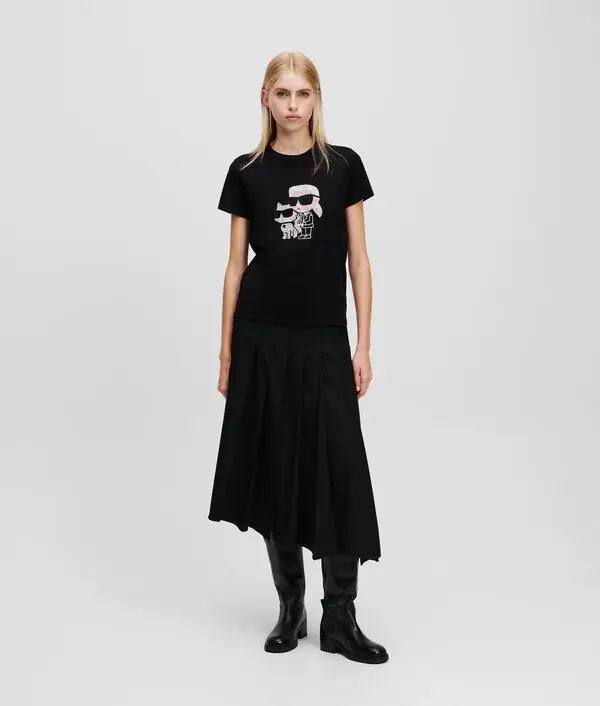 Karl Lagerfeld Ikon Karl & Choupette Rhinestone T-shirt - Black