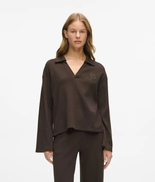 Karl Lagerfeld Waffle Knit Loungewear Polo - Black Coffee