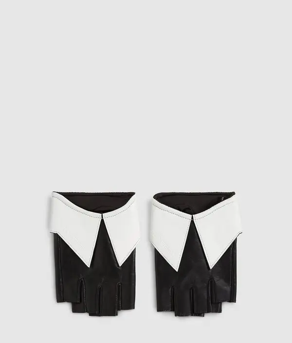 Karl Lagerfeld Leather Fingerless Gloves With Contrast Collar Detail - Black/white