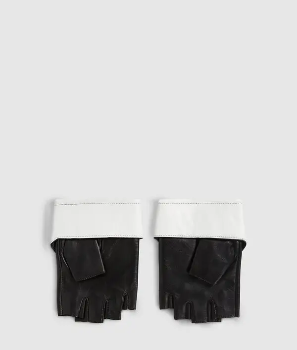 Karl Lagerfeld Leather Fingerless Gloves With Contrast Collar Detail